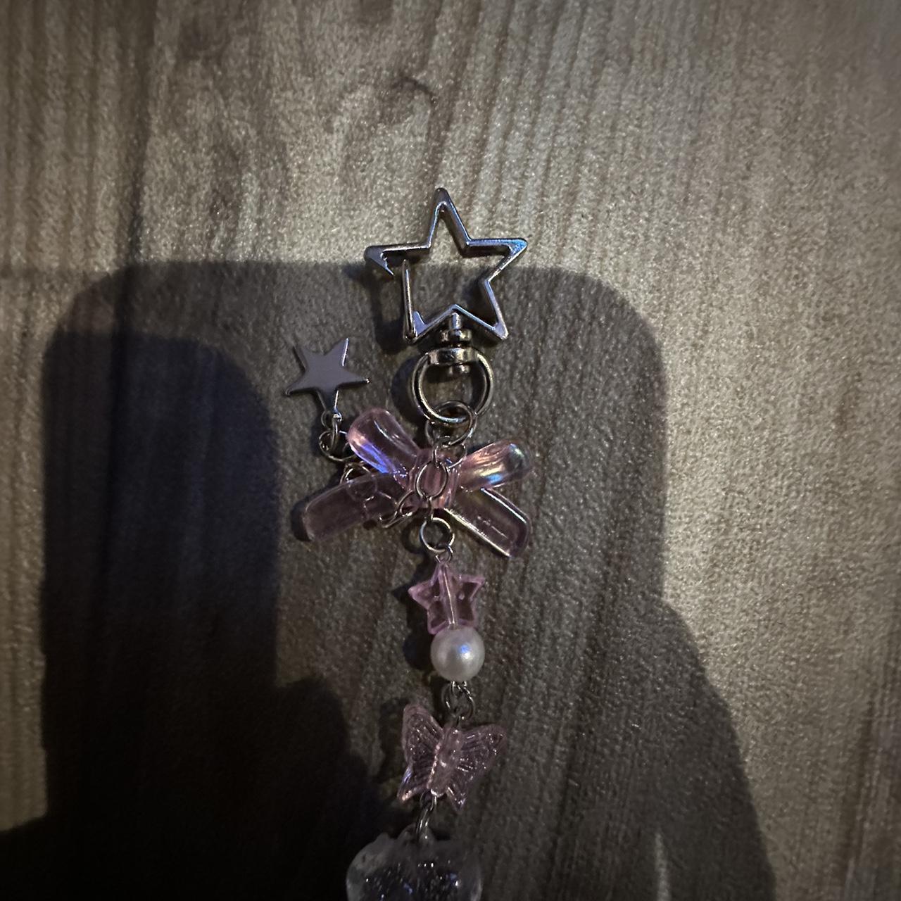 Pink and silver coquette key chain - Depop