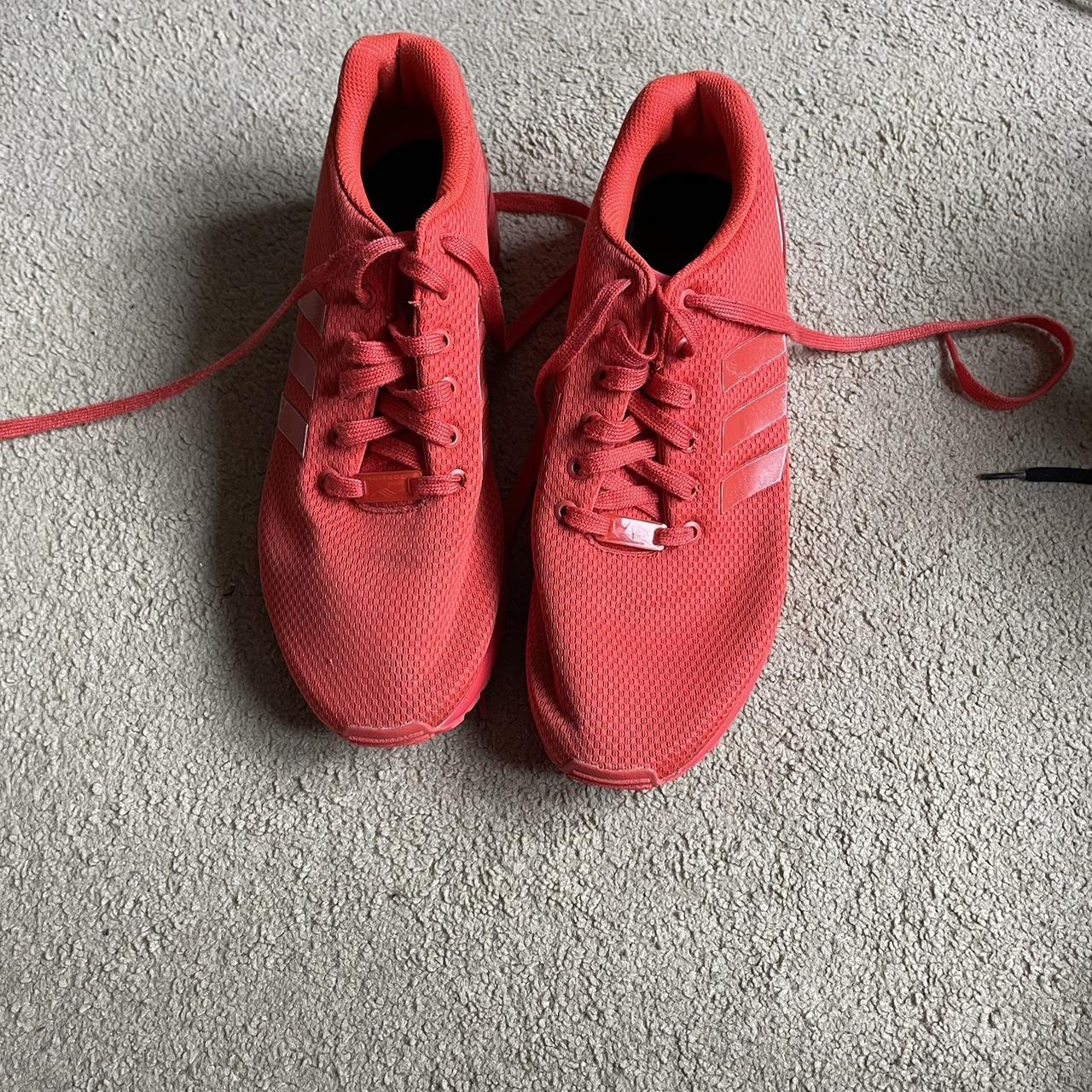 Custom all red adidas zx flux Slight discolouration... - Depop