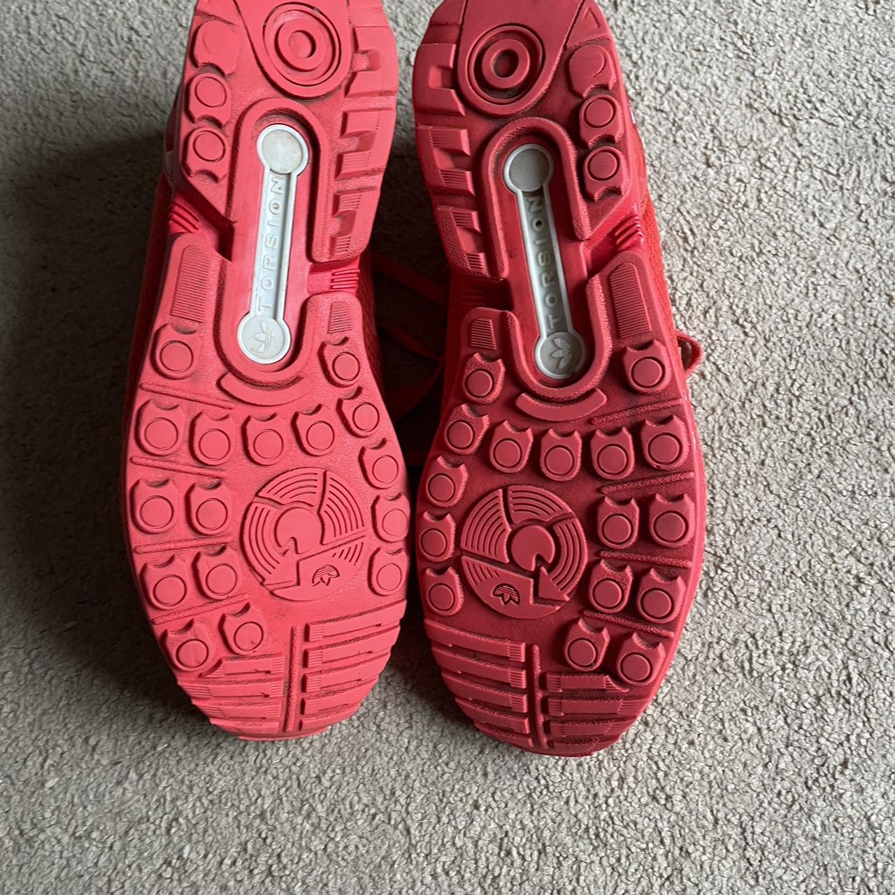 Custom all red adidas zx flux Slight discolouration... - Depop