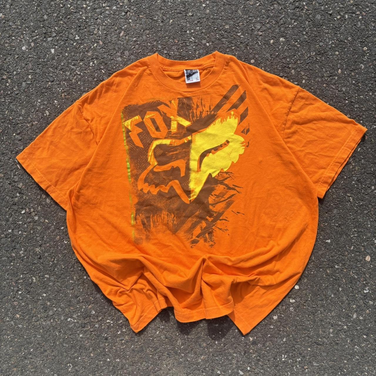 Y2K orange fox racing t shirt -tagged 2xl but... | Depop
