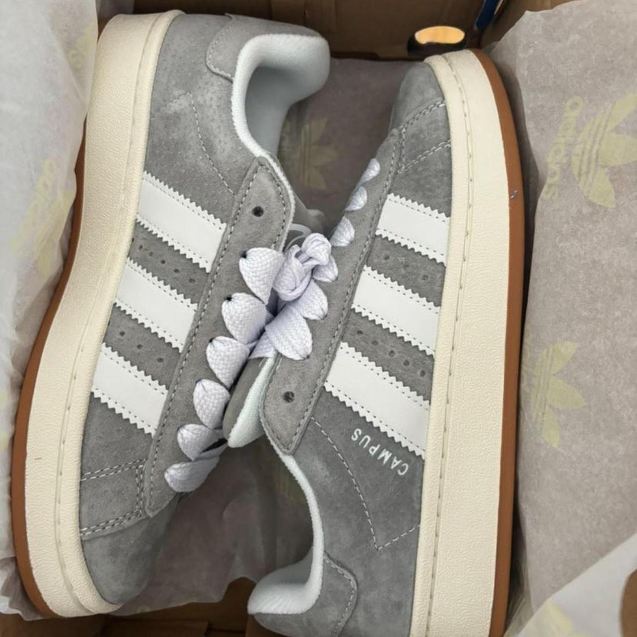 Adidas Campus grey and white trainers - Depop