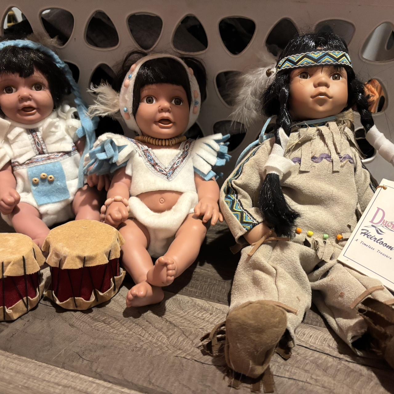 Native American porcelain dolls with two drums #doll | Depop