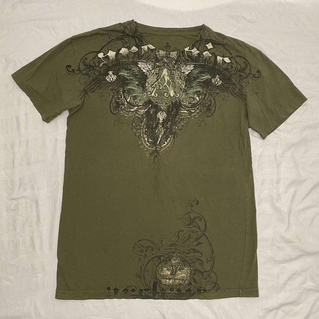 Vintage Y2k Archaic Graphic Tee, New - Green, white... - Depop