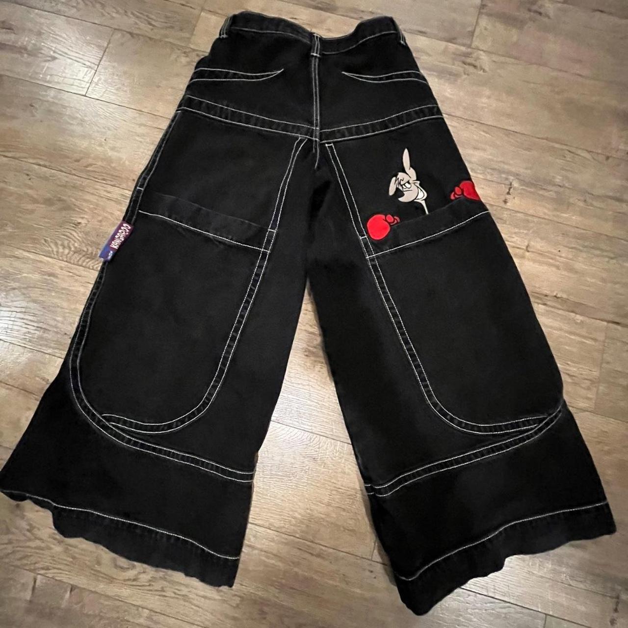 Black and red Kangaroo wide leg jnco jeans with a 34... | Depop