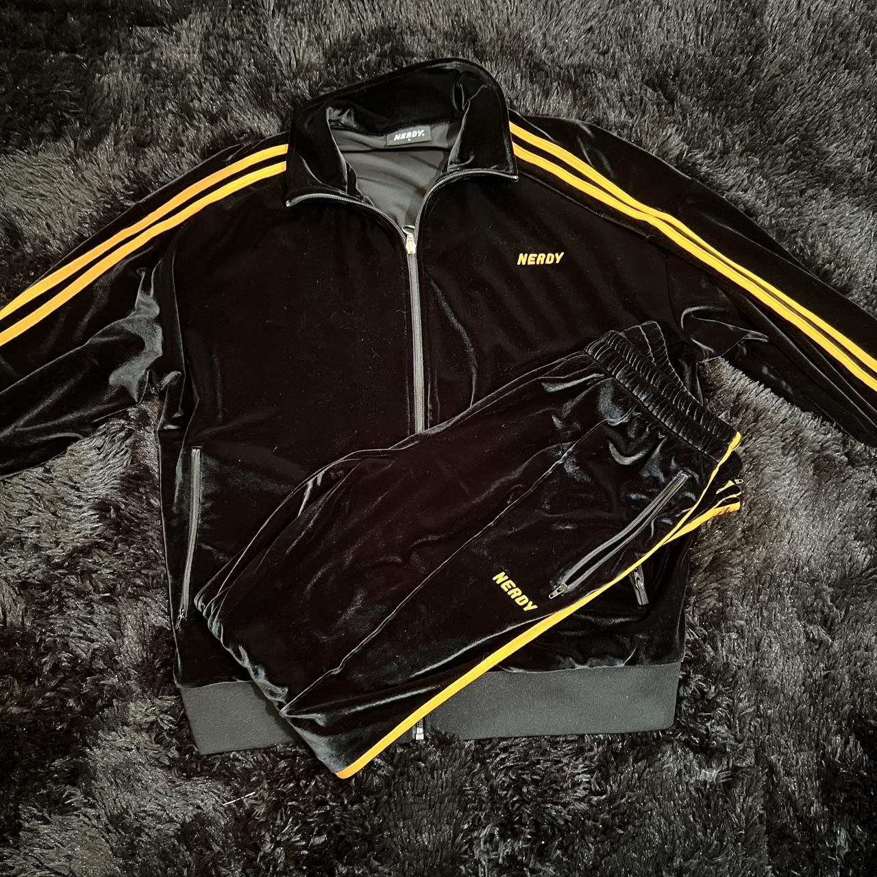 NERDY velvet tracksuit - black and yellow #tracksuit - Depop
