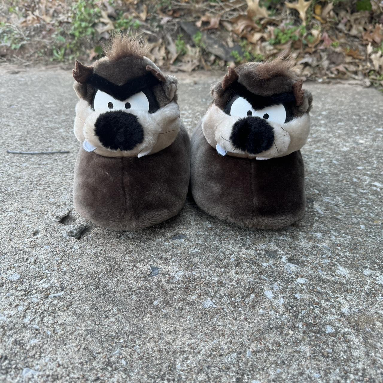 Brown and white Looney Tunes devil slippers... | Depop