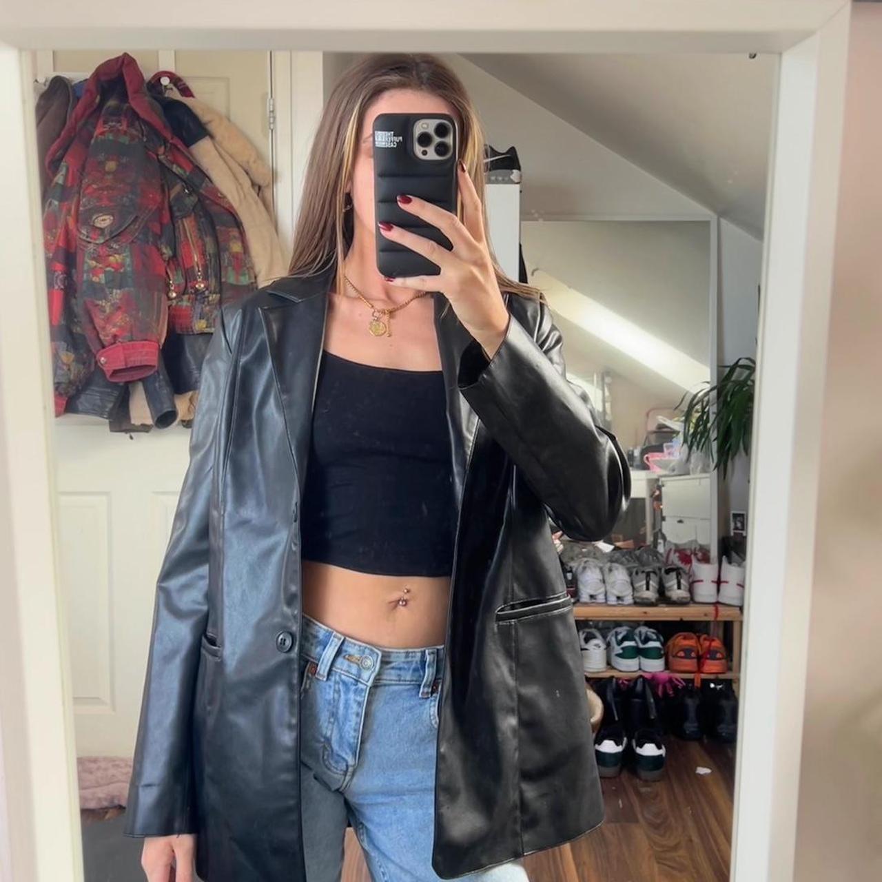 Weekday faux leather button down jacket Worn once... - Depop