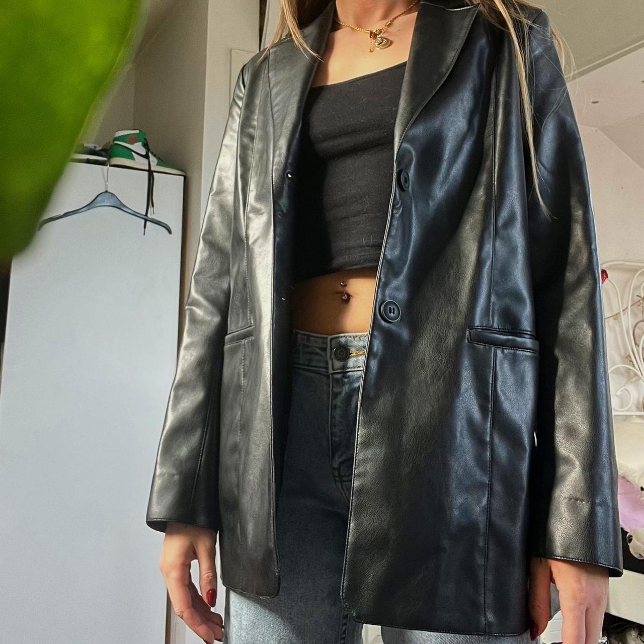 Weekday faux leather button down jacket Worn once... - Depop