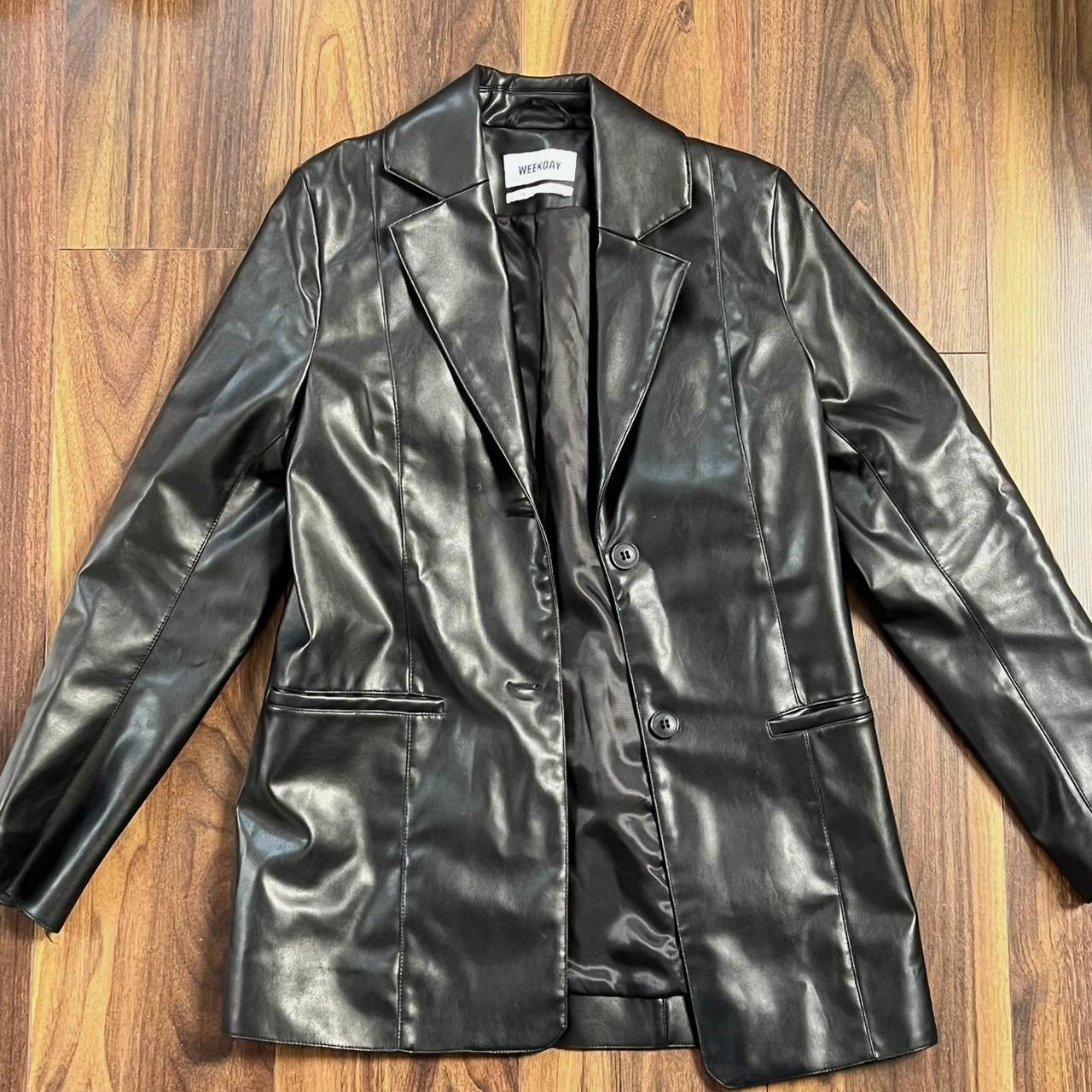 Weekday faux leather button down jacket Worn once... - Depop