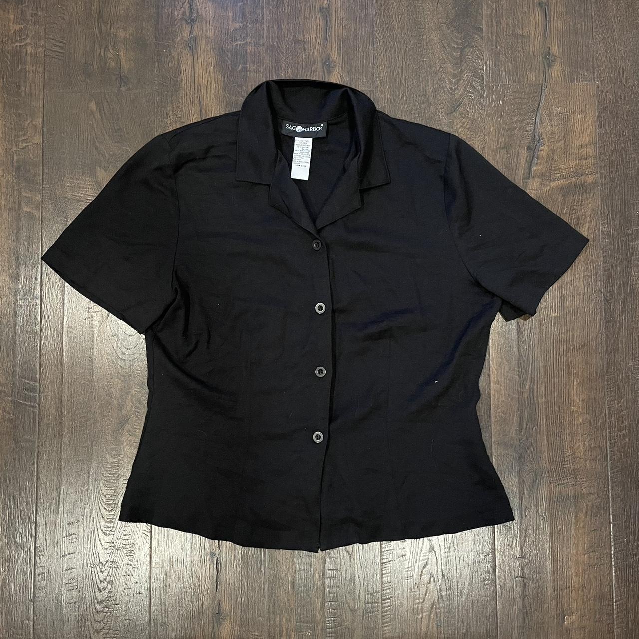Vintage sag harbor black button down top! Size M - Depop