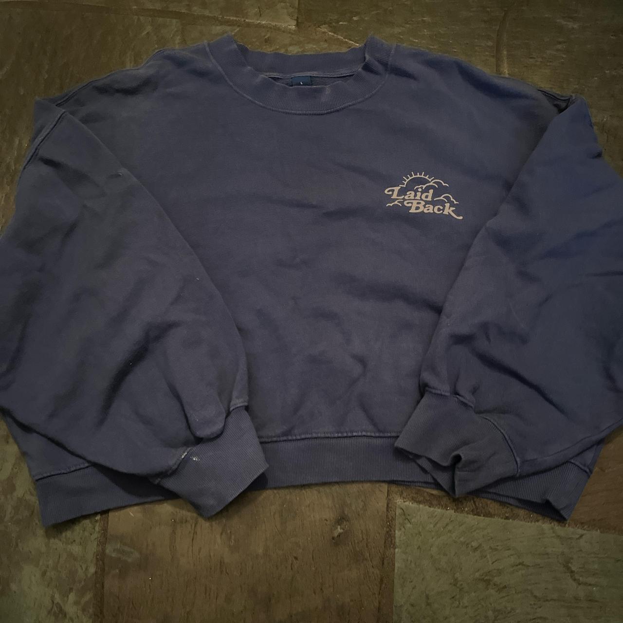 old navy blue cropped over-sized sweatshirt size large - Depop