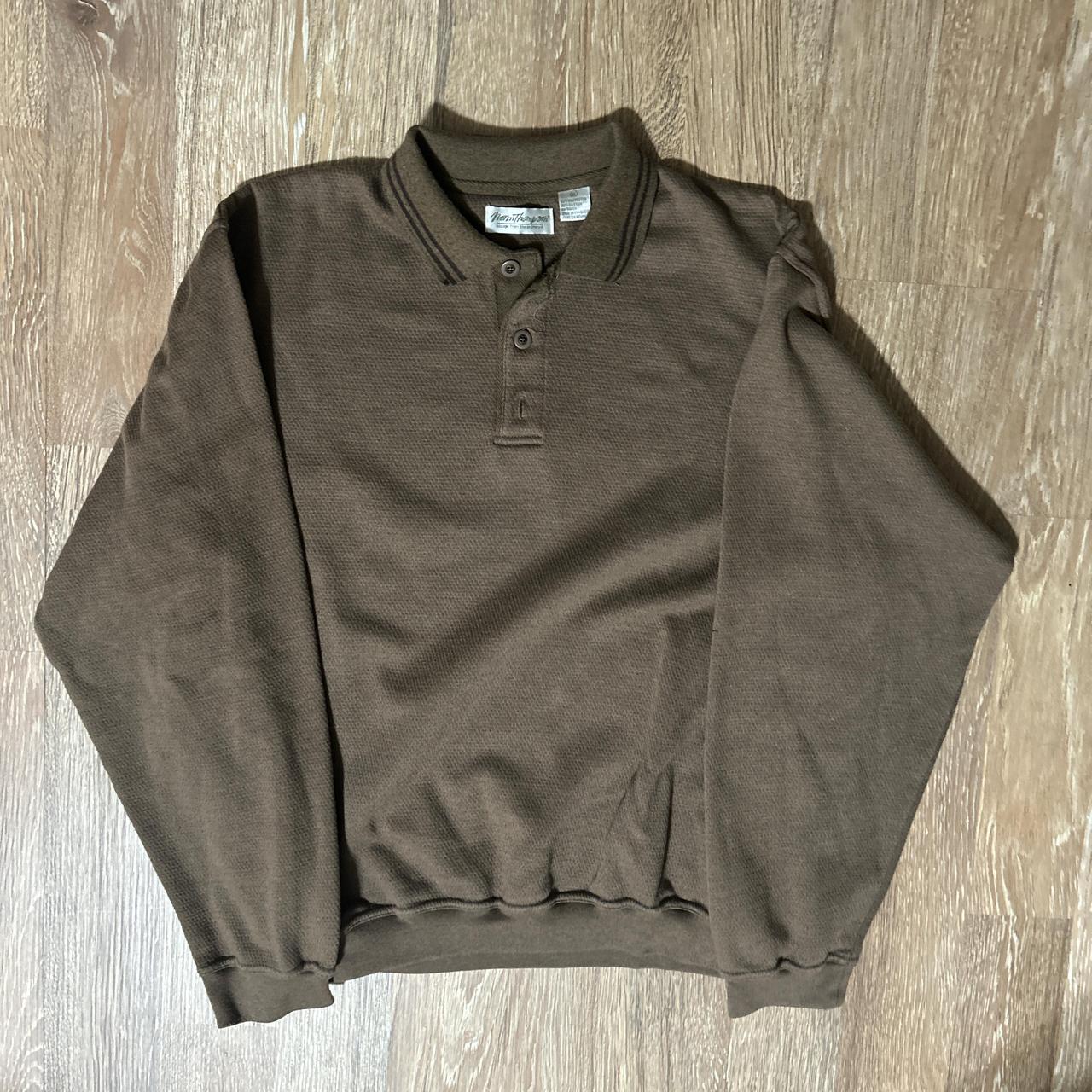 Vtg Norm Thompson XL Brown Collared Pullover Ribbed... - Depop
