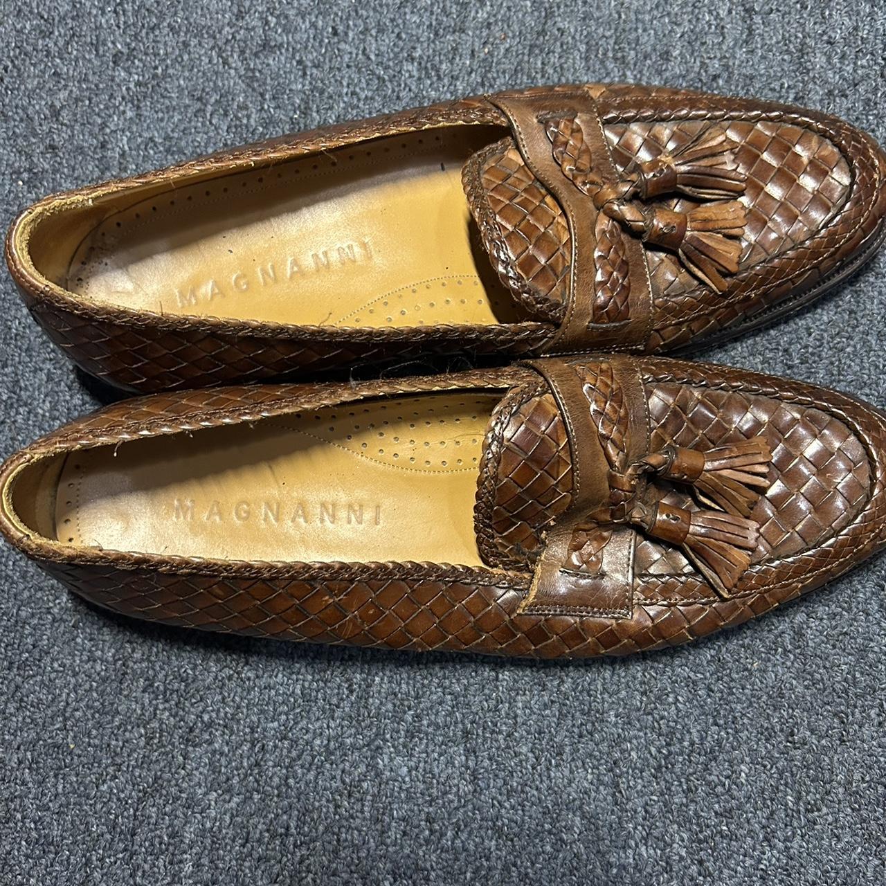 Magnanni 6944 Brown leather loafers with woven... | Depop