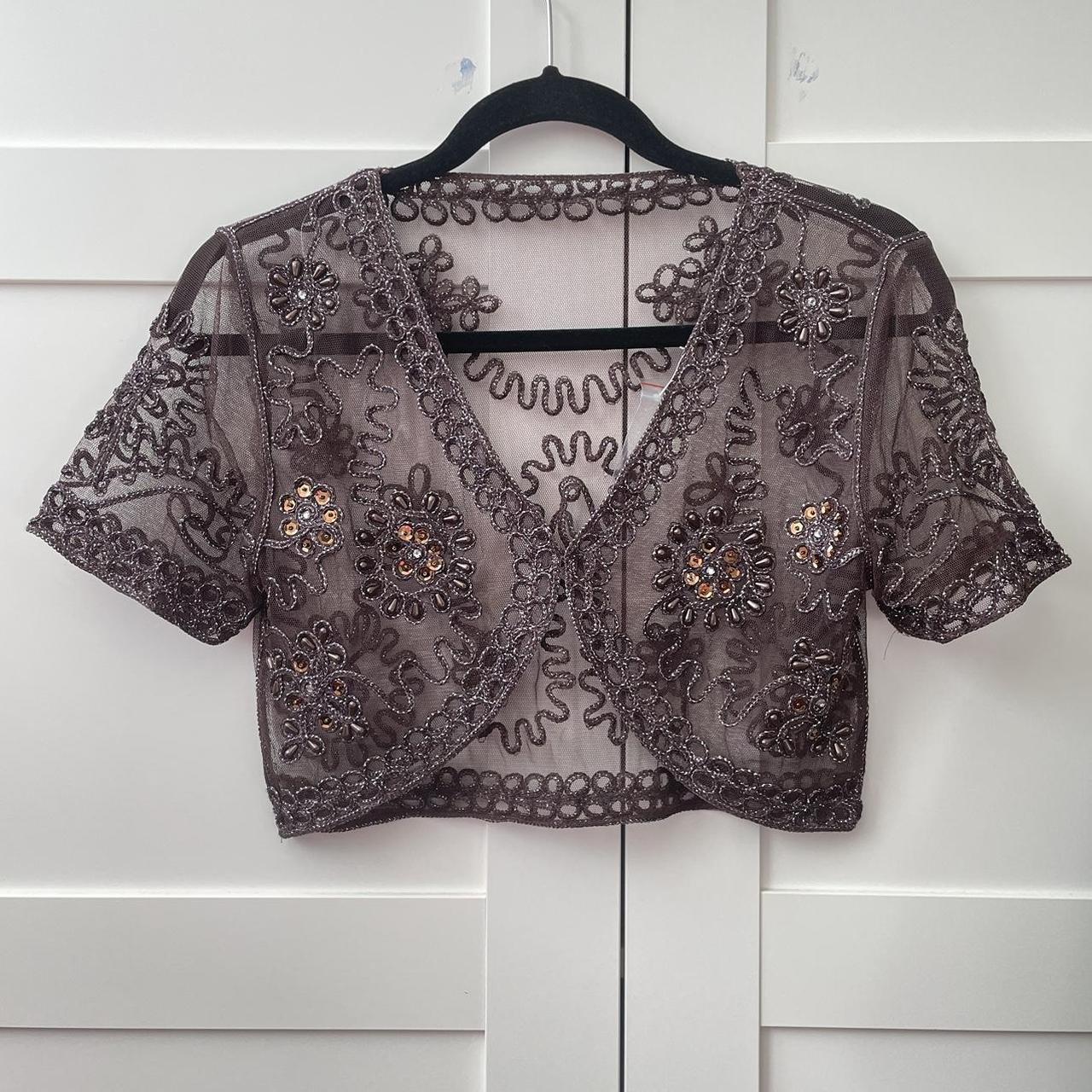 Brown mesh beaded shrug top, boho hippie vibes. So... - Depop
