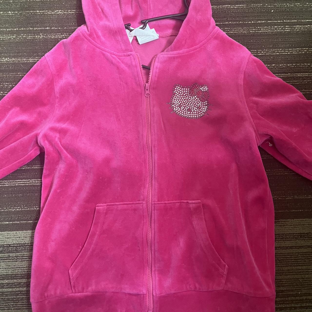 Neon Pink Hello Kitty velour zip-up jacket from... - Depop