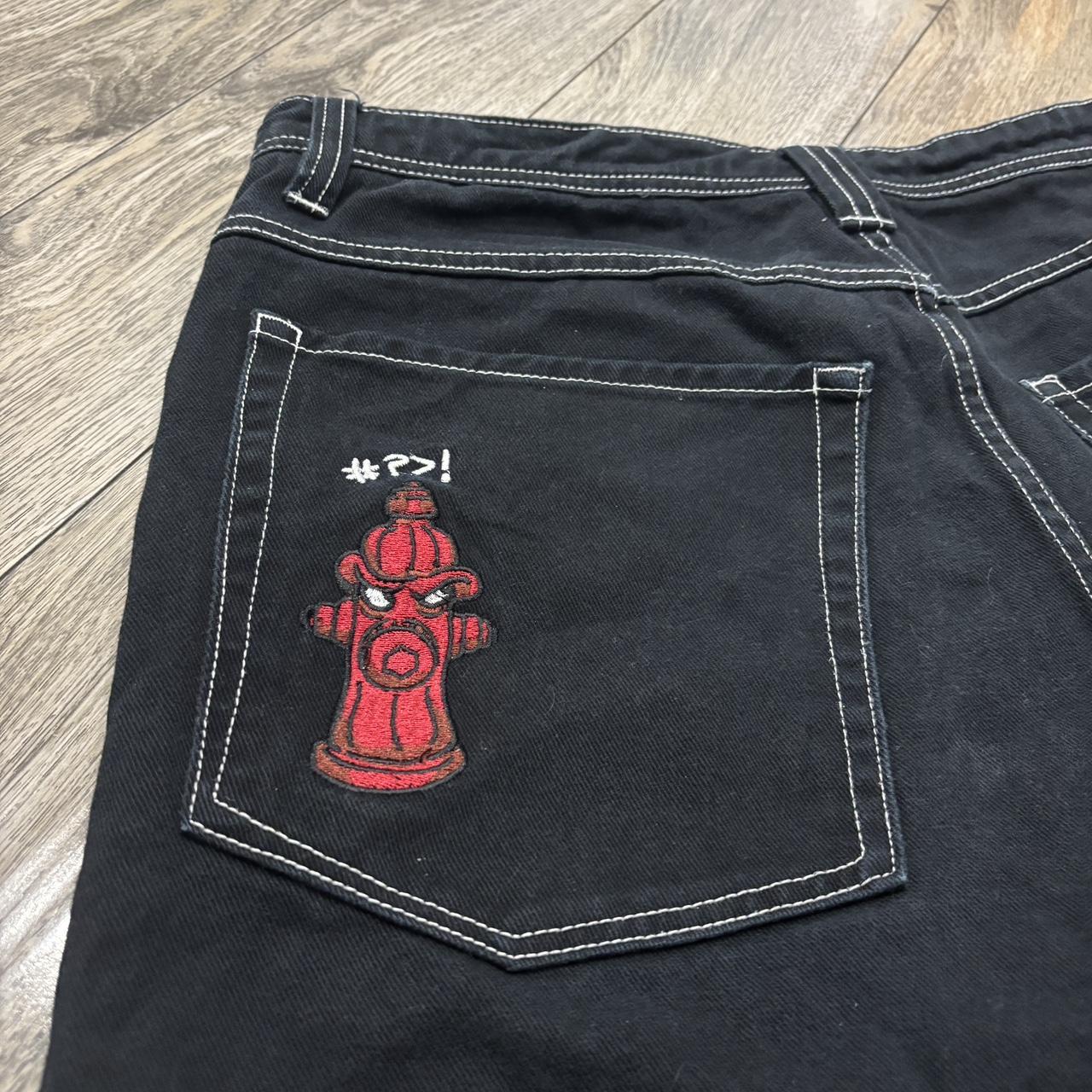 Black empyre fire hydrant baggy jorts with white... | Depop