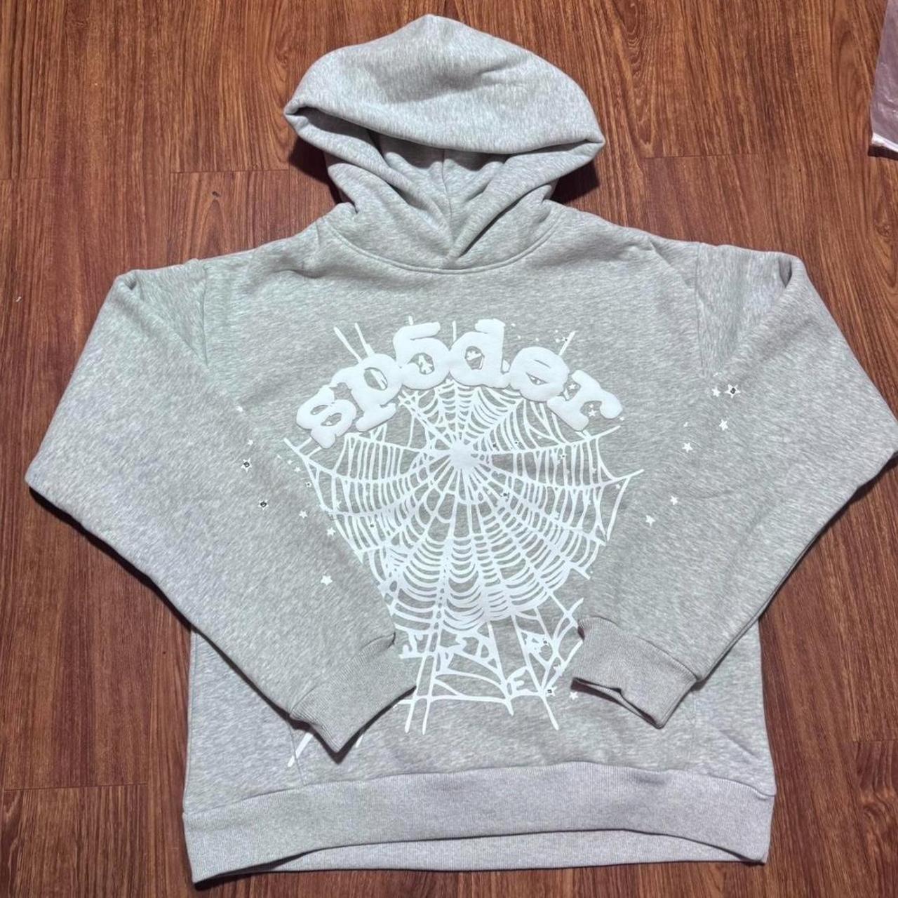 Grey sp5der hoodie Size medium - Depop