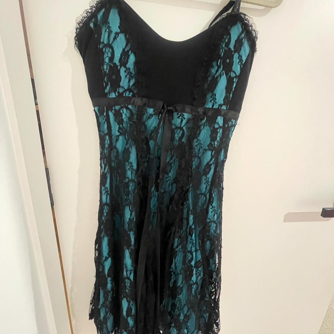 y2k cyan and black mini dress only worn once #y2k... - Depop