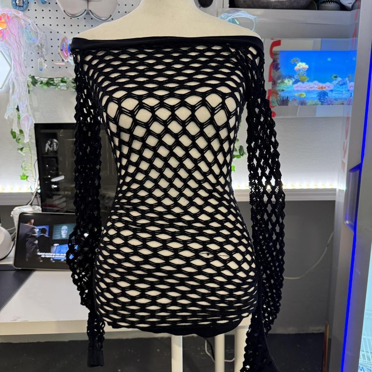 ⛓️ black fishnet long sleeve mini dress or shirt!... | Depop