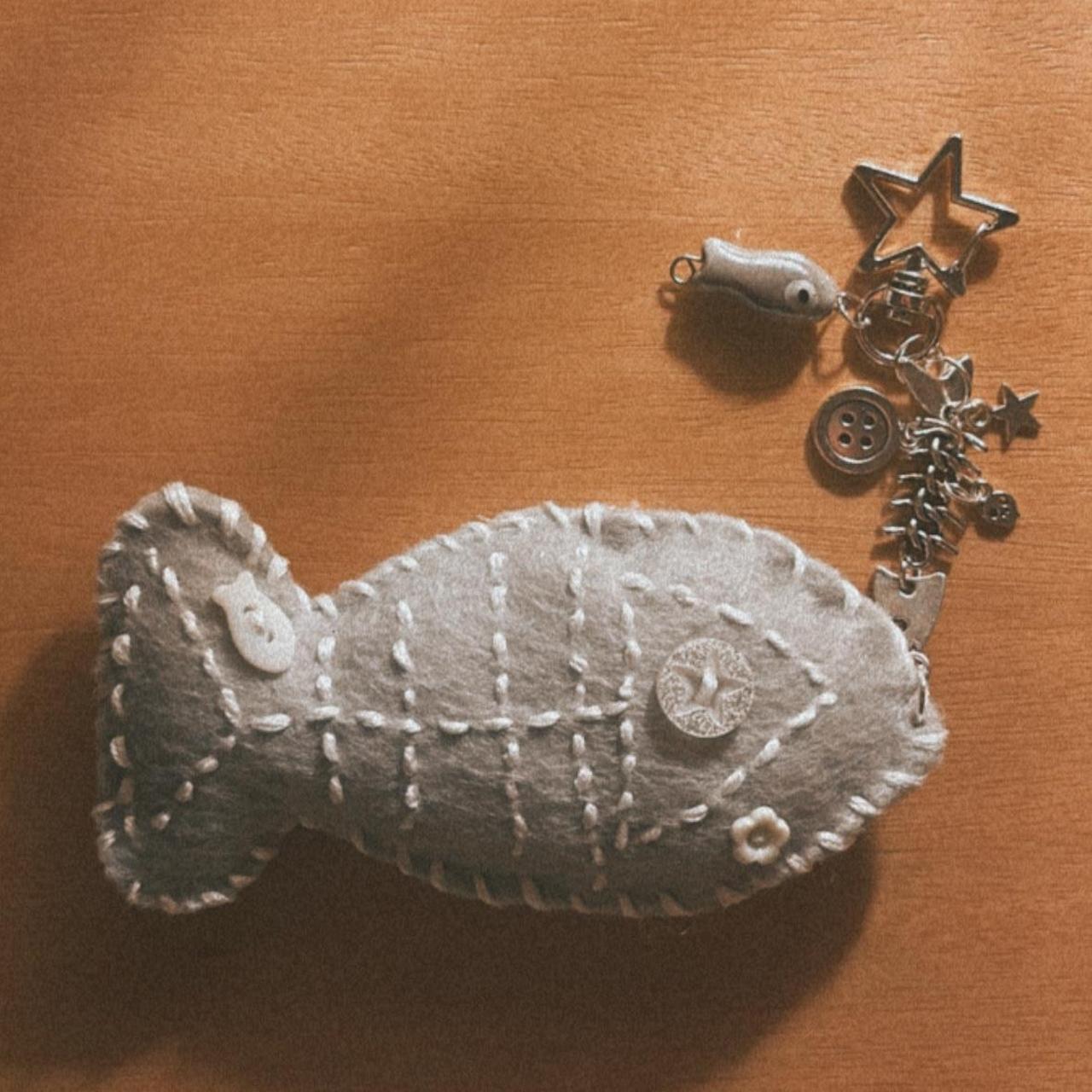 gray&white Fish/fishbone Keychain/bagcharm Plushie... - Depop