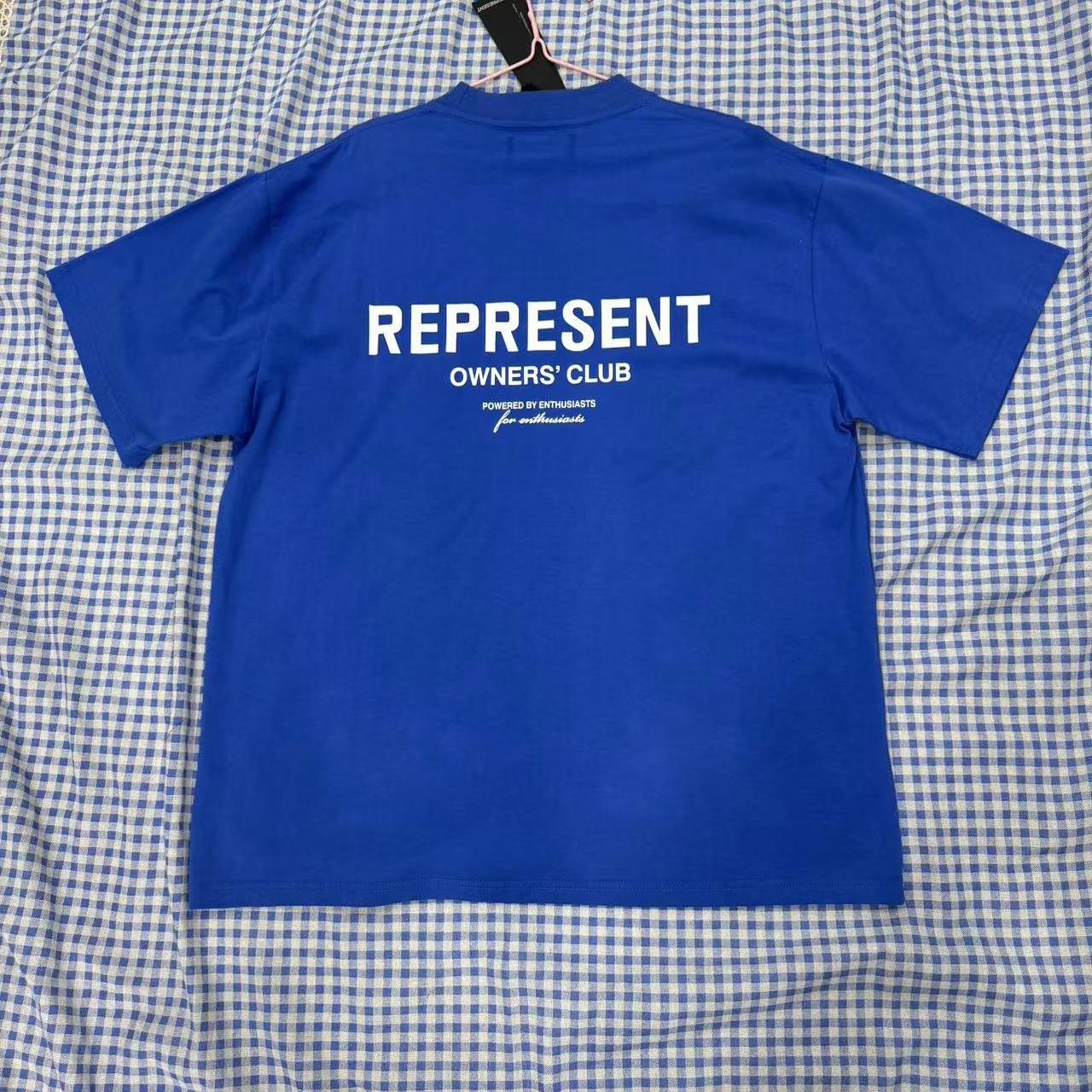 Represent Owners Club blue and white t-shirt - Depop