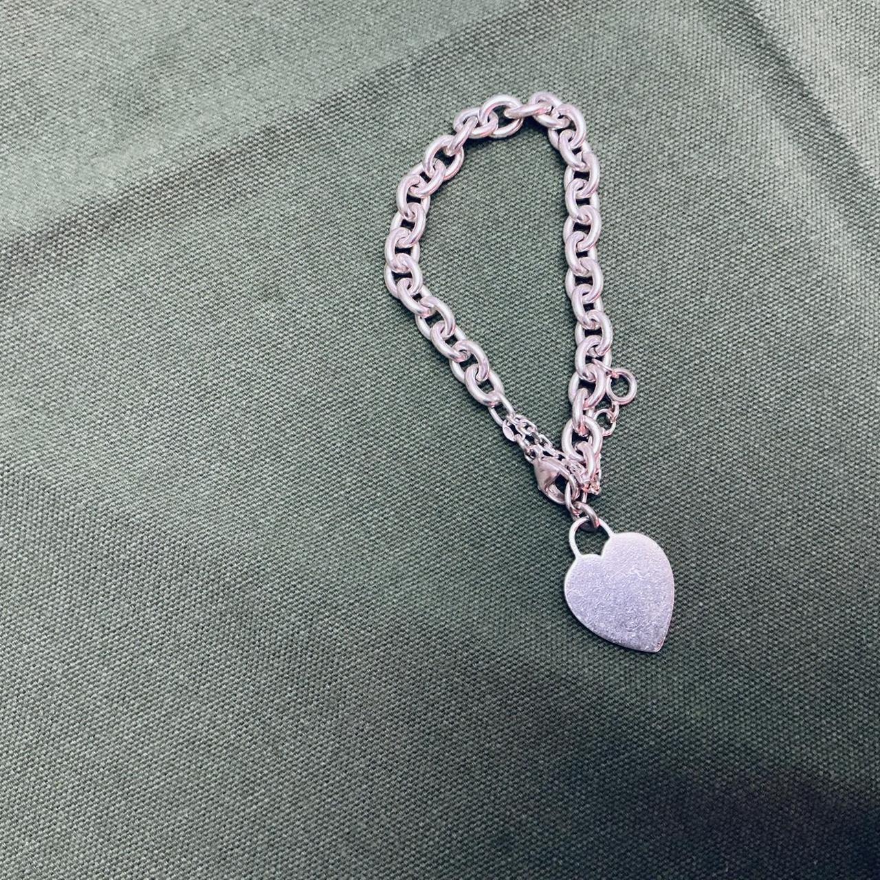 Sterling silver 925 heart charm bracelet with safety... | Depop