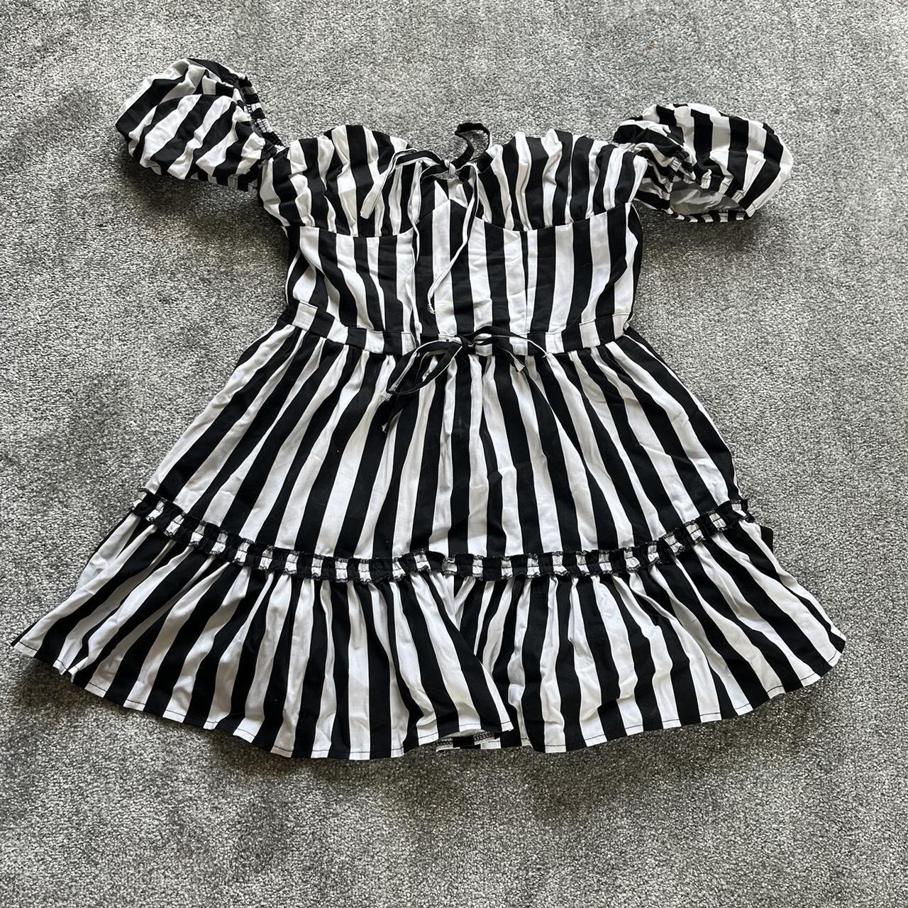 Love Too True Black and white striped dress... - Depop