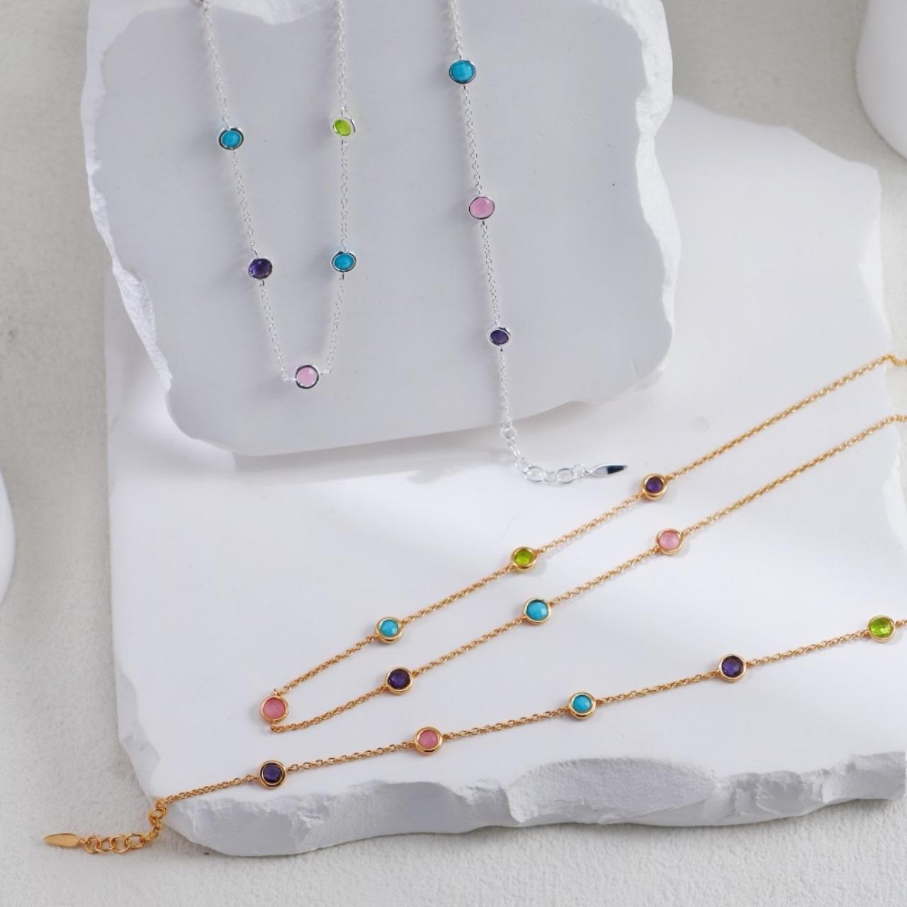 S925 Sterling Silver Round-Cut Gemstone Necklace... - Depop