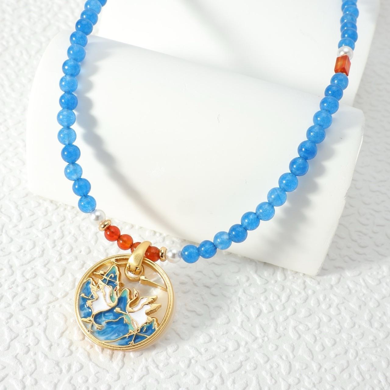 Chinese Style Necklace Amazonite, Enamel, Natural... - Depop