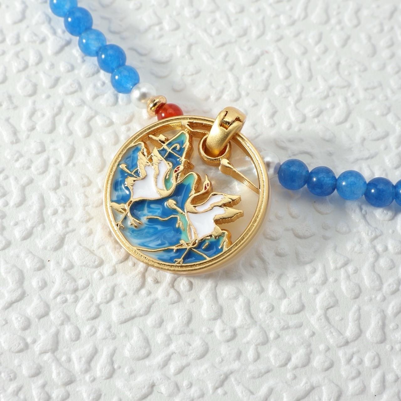 Chinese Style Necklace Amazonite, Enamel, Natural... - Depop