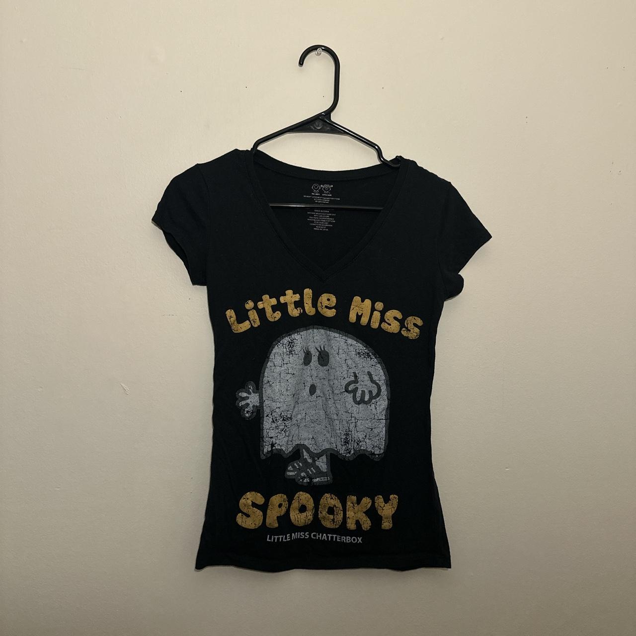 cute y2k little miss spooky v neck tight t shirt - Depop