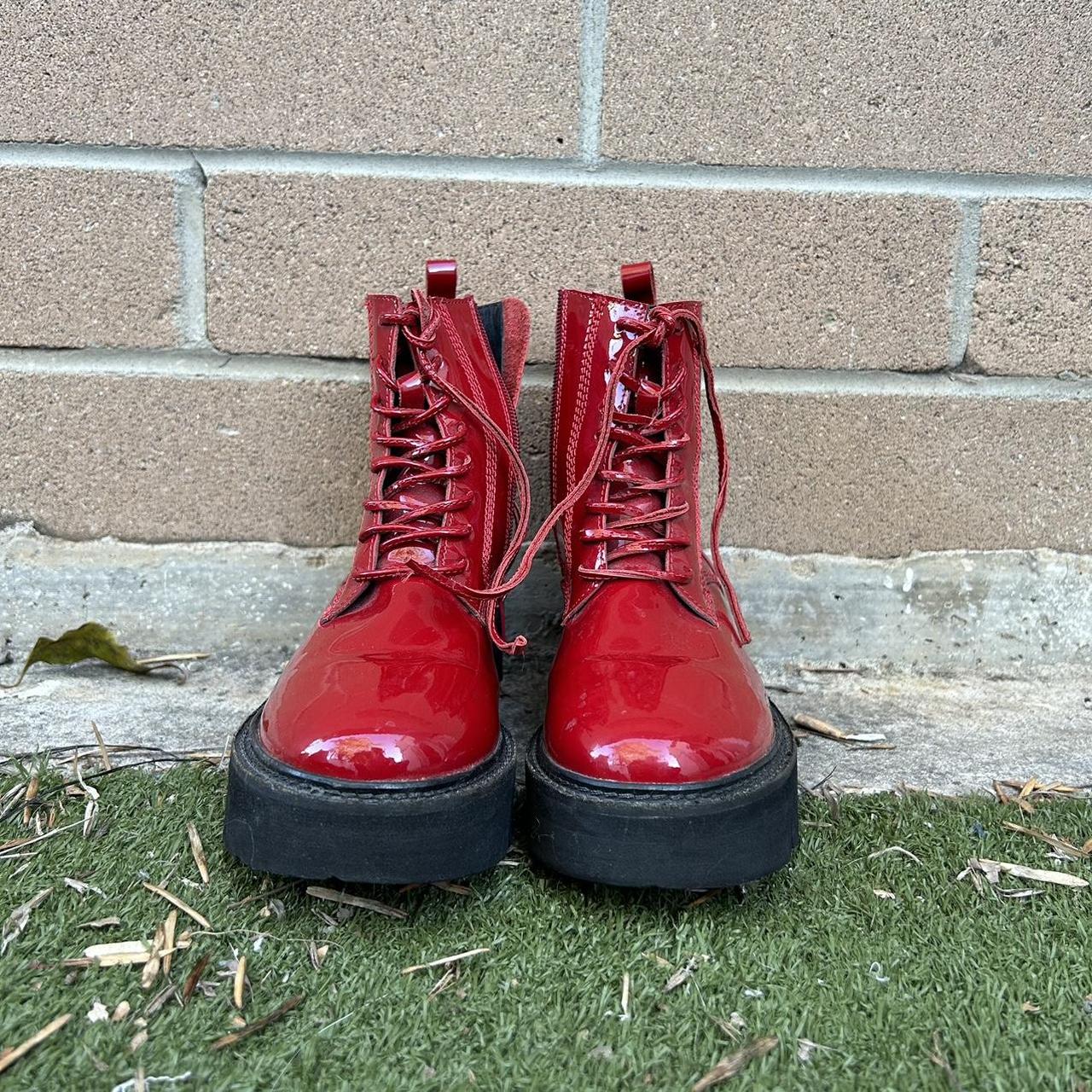 Cute and chunky faux leather bright red platform... - Depop