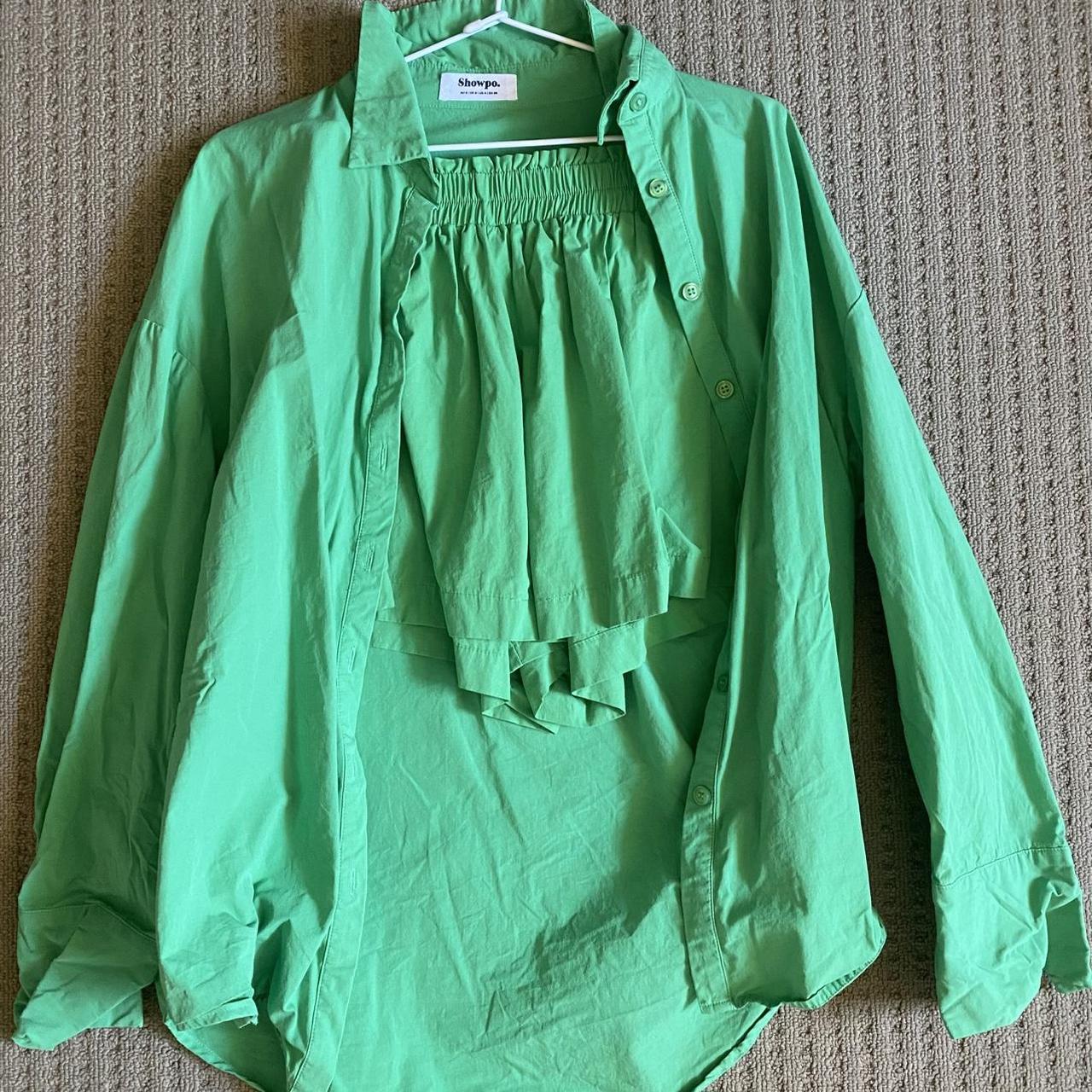 SHOWPO GREEN SET - SHIRT & SHORTS Size 8 Worn a... - Depop