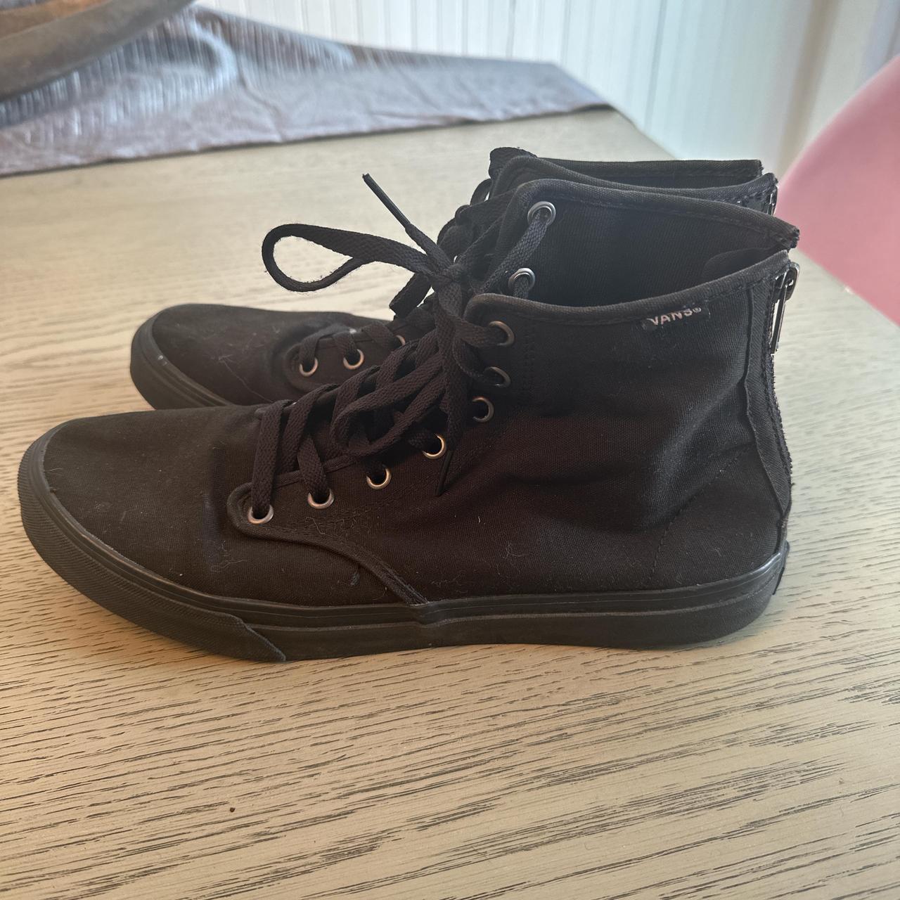 Size 11 all black hightop vans w heel zipper detail - Depop
