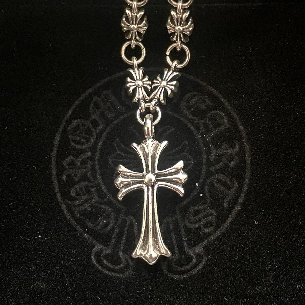 CH gothic style Chrome silver Y2K punk necklace... - Depop