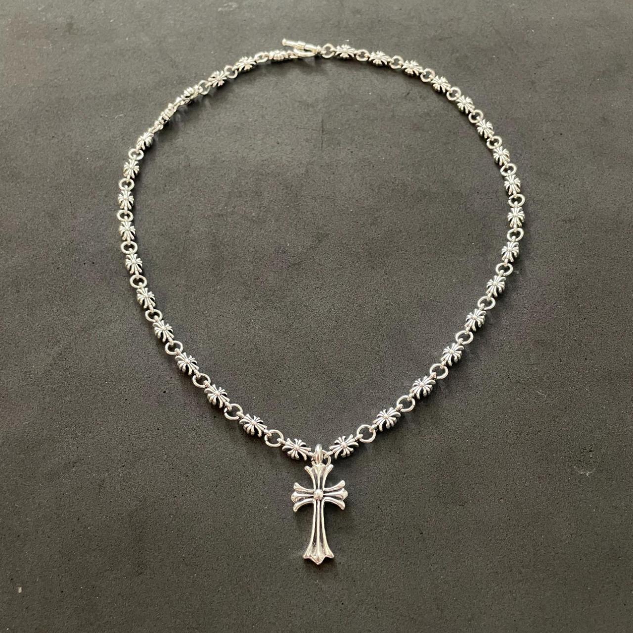 CH gothic style Chrome silver Y2K punk necklace... - Depop