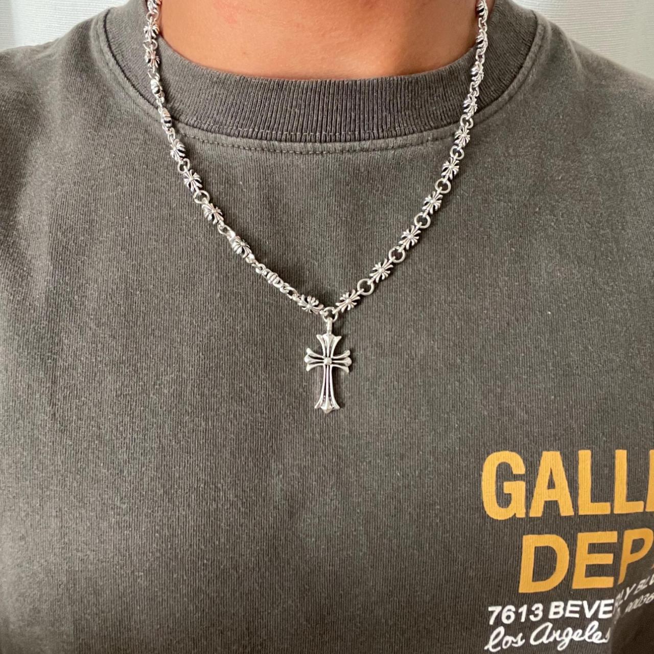 CH gothic style Chrome silver Y2K punk necklace... - Depop