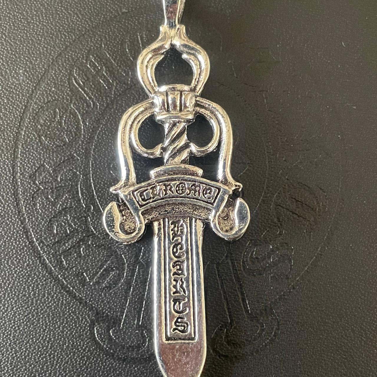 CH gothic style Chrome silver Y2K punk necklace... - Depop