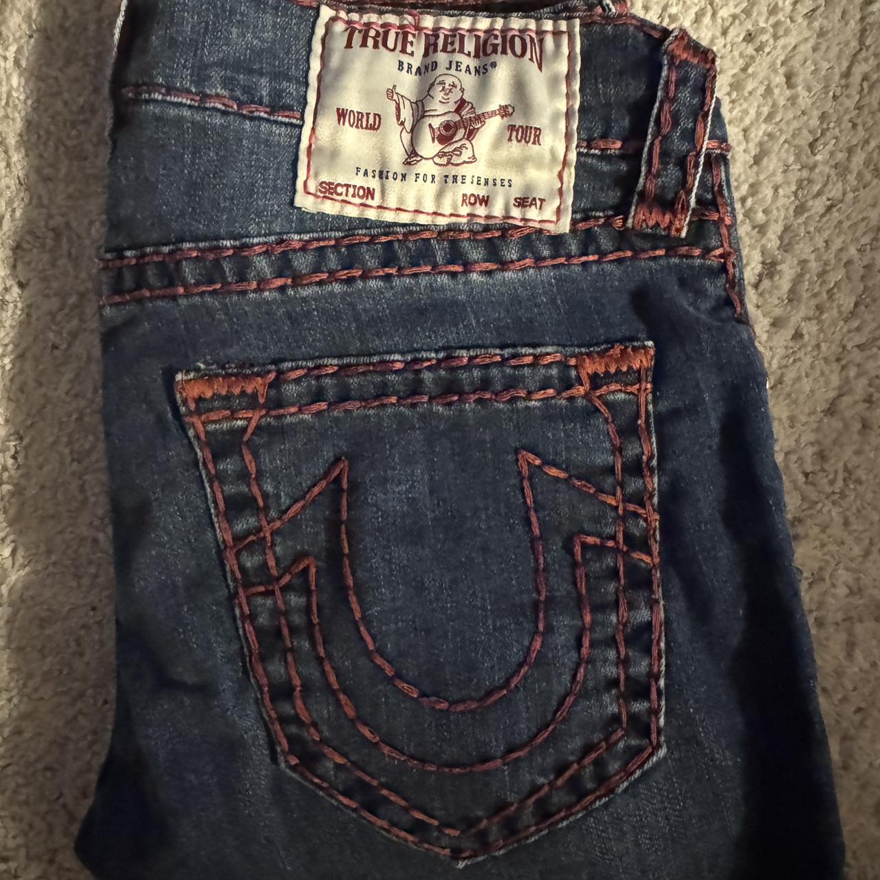 True Religion navy blue and red jeans RICKY straight... | Depop