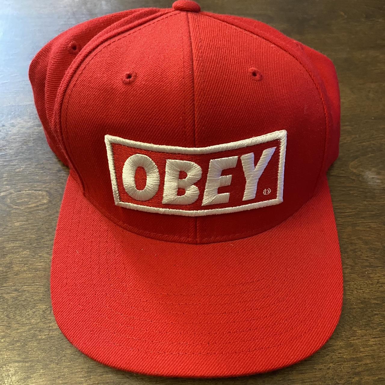 Obey Snapback Red OSFA Cap Hat Embroidered One Size... - Depop