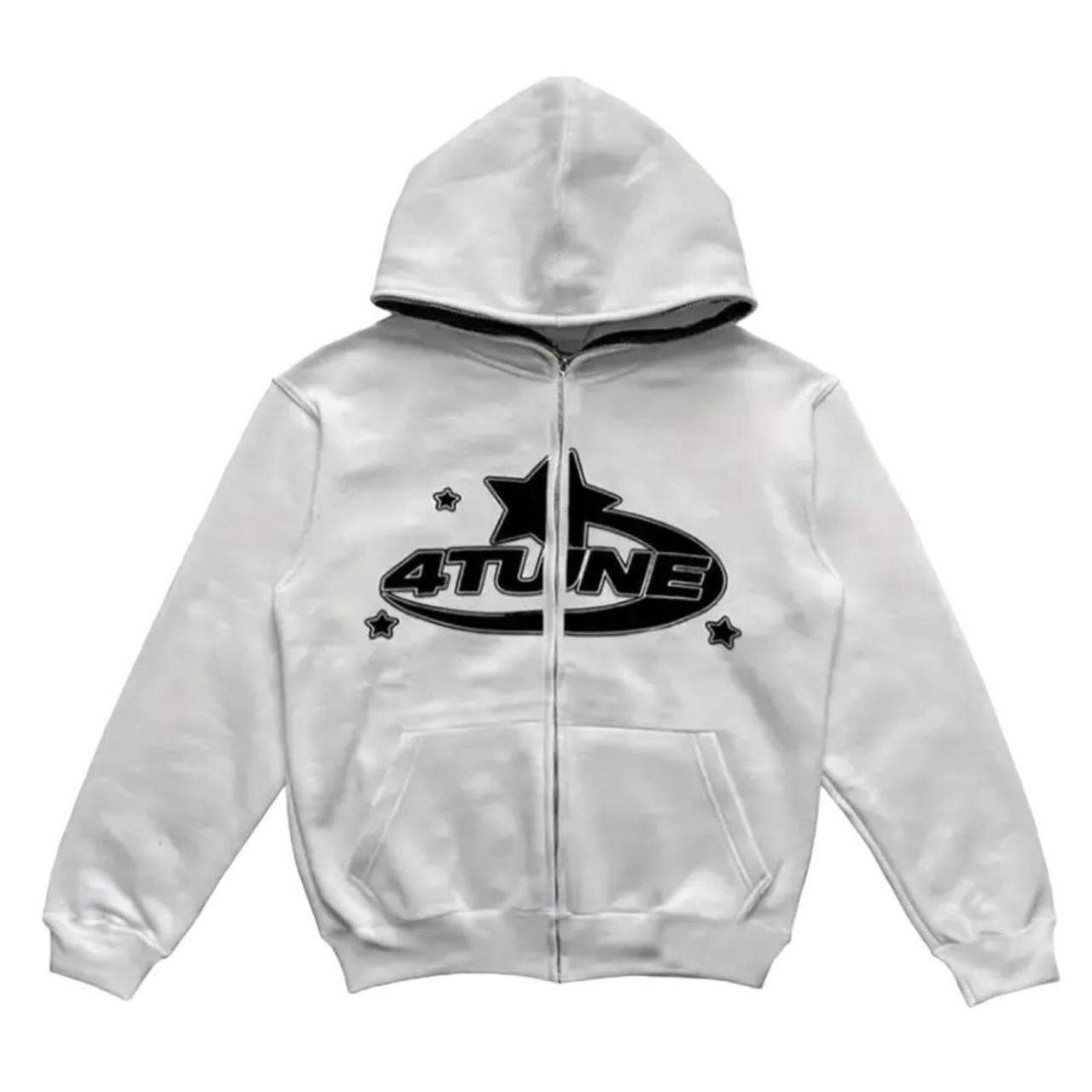 Y2K Style 4Tune Letter Print Hoodie In White Size... - Depop