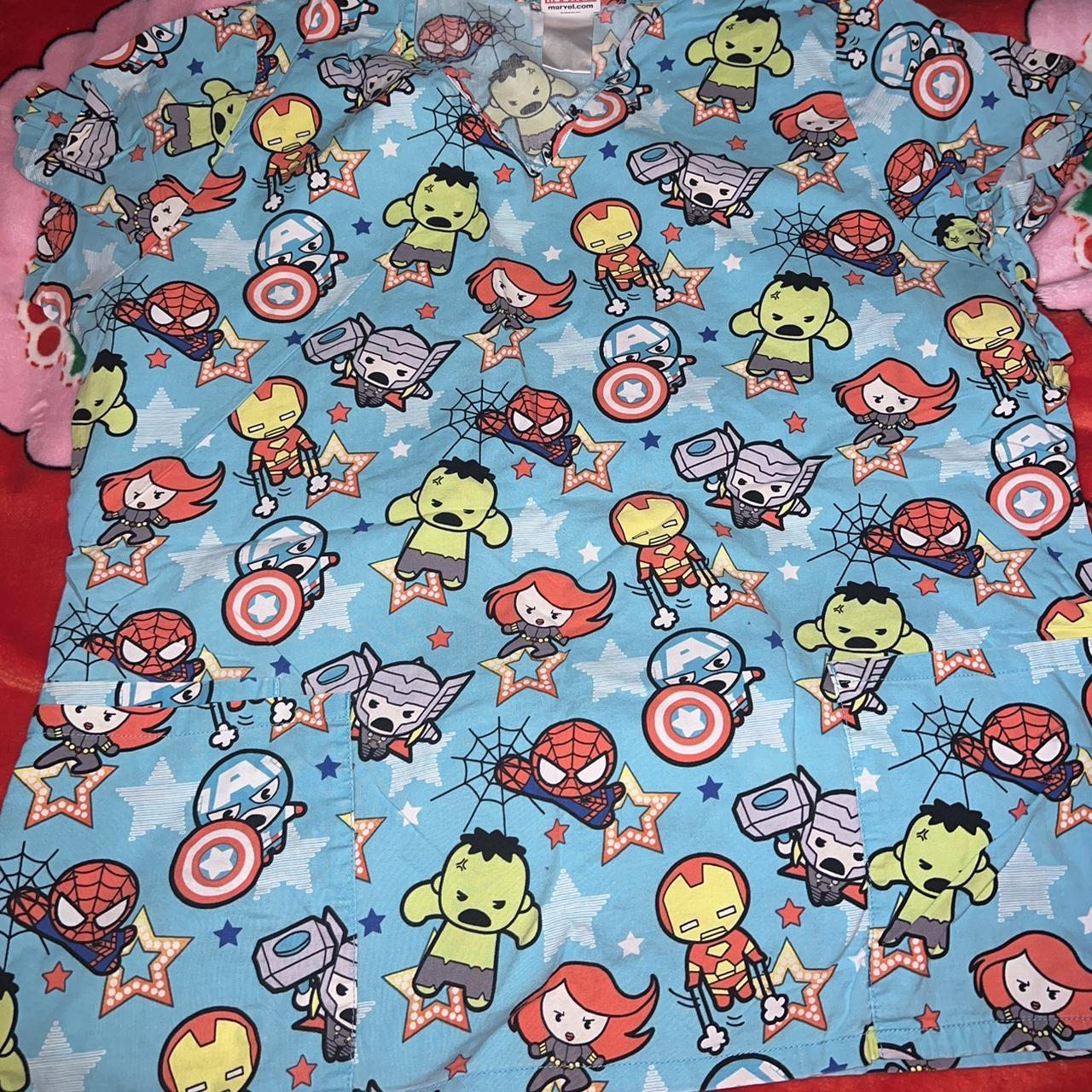 Marvel Comics AVENGERS Scrub top size Large (blue)... | Depop