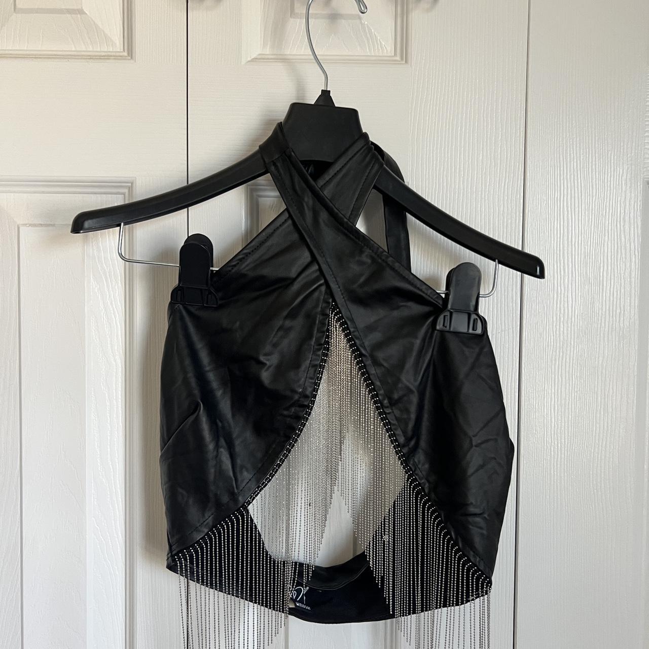 Windsor size small black leather backless halter top... | Depop