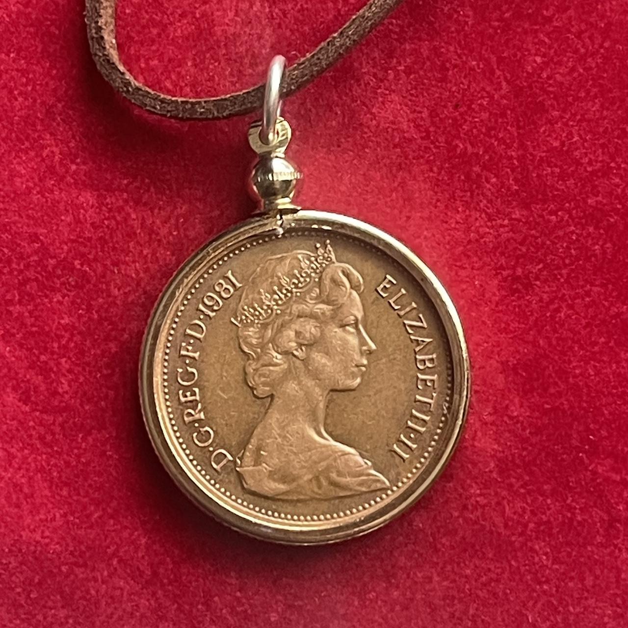 British coin pendant on a 18” suede leather cord... - Depop