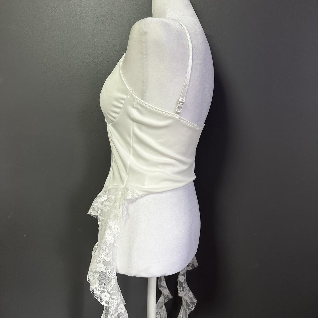 y2k white lace tank top - slim fit v neck... - Depop