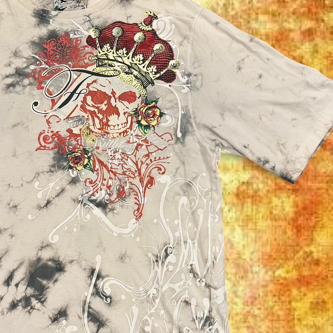 Vintage y2k Ruthless Art tie-dye skull and crown... | Depop