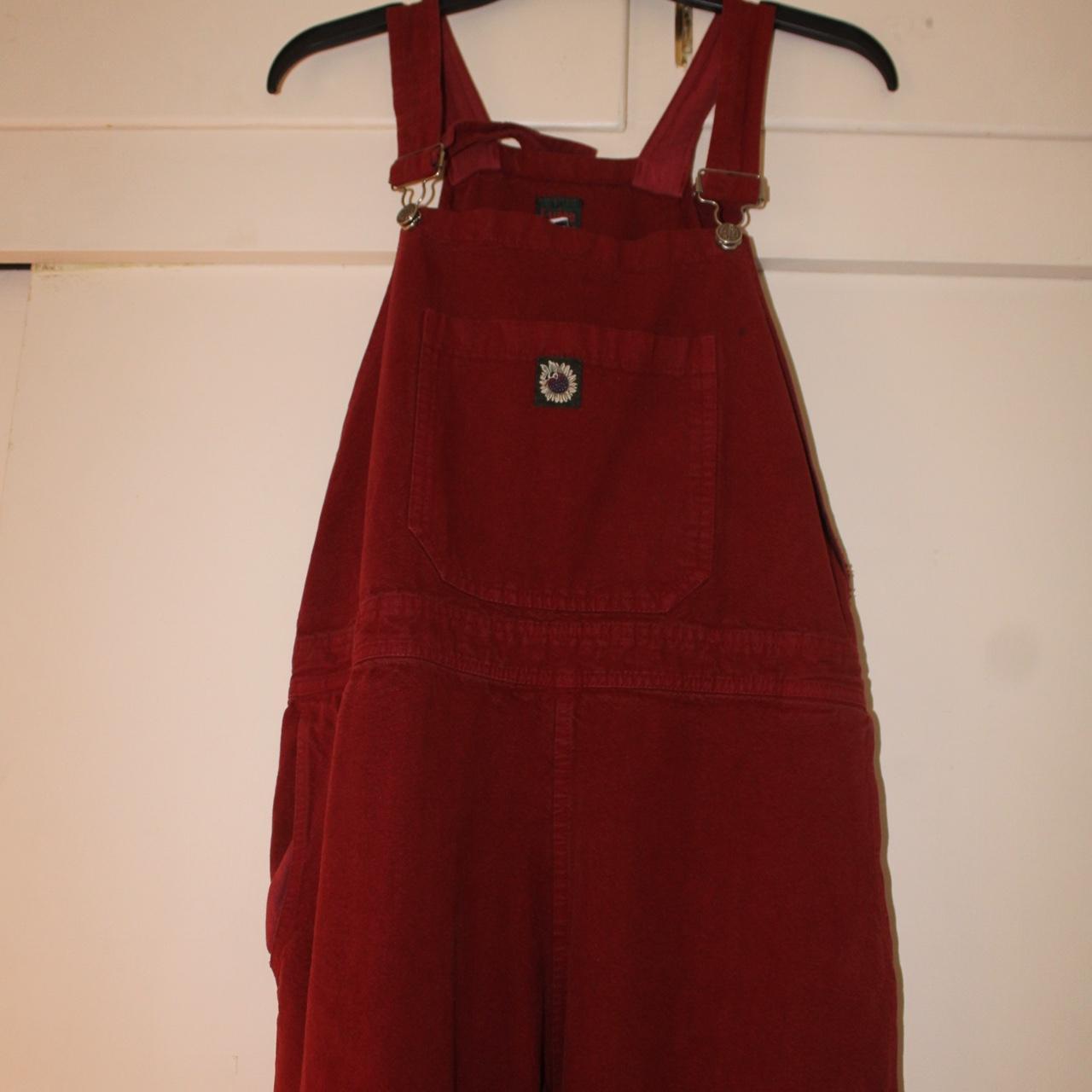 Garden Gear dark red overalls. Literally the cutest... - Depop