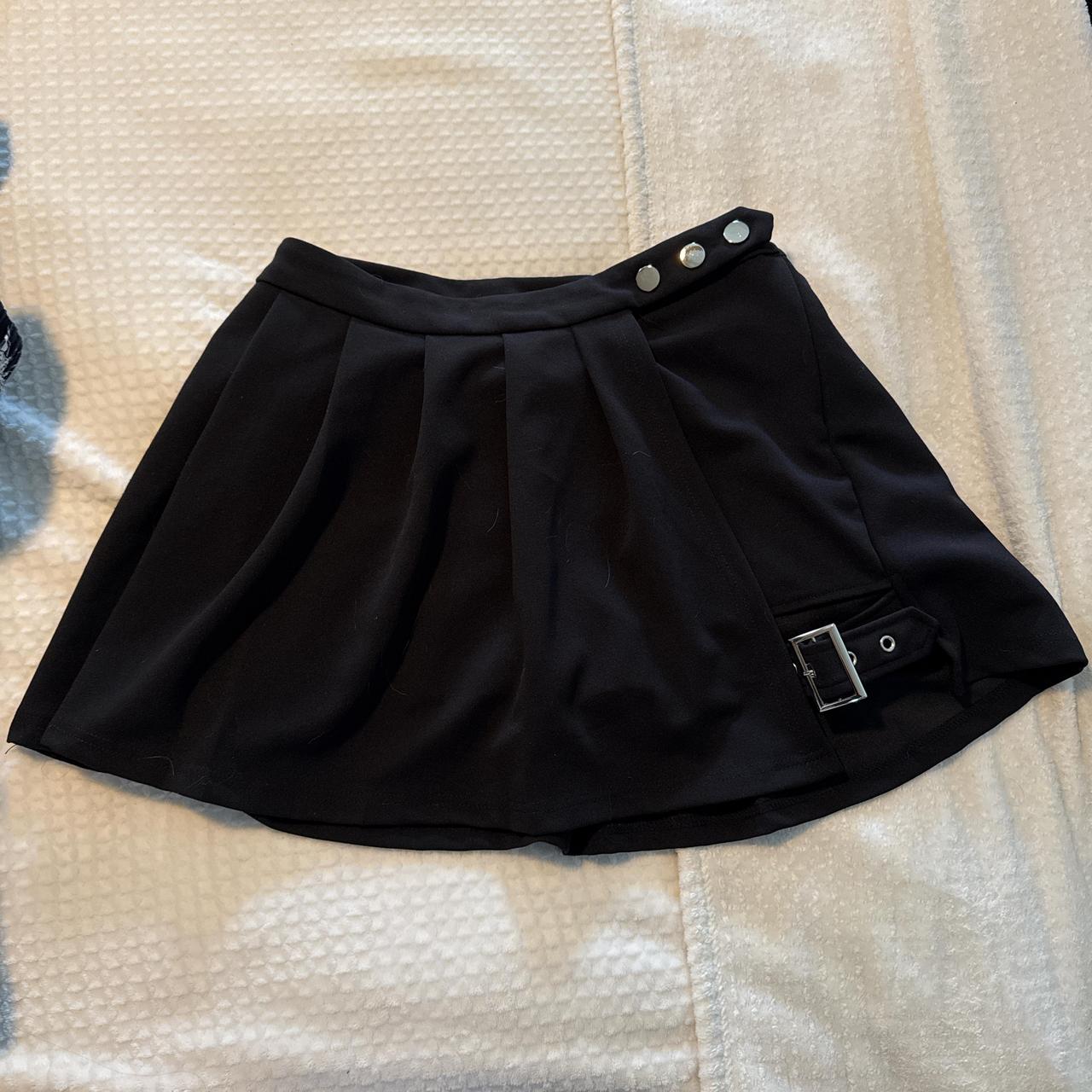 Black pleated skort with buckle detail #goth #punk | Depop