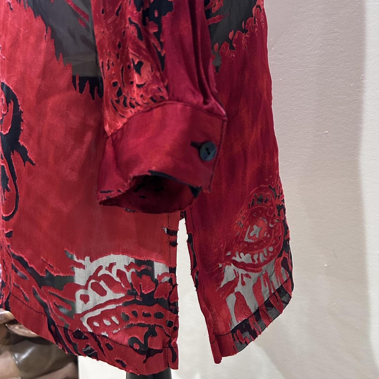 Vintage sheer black & red silk shirt with a unique... - Depop