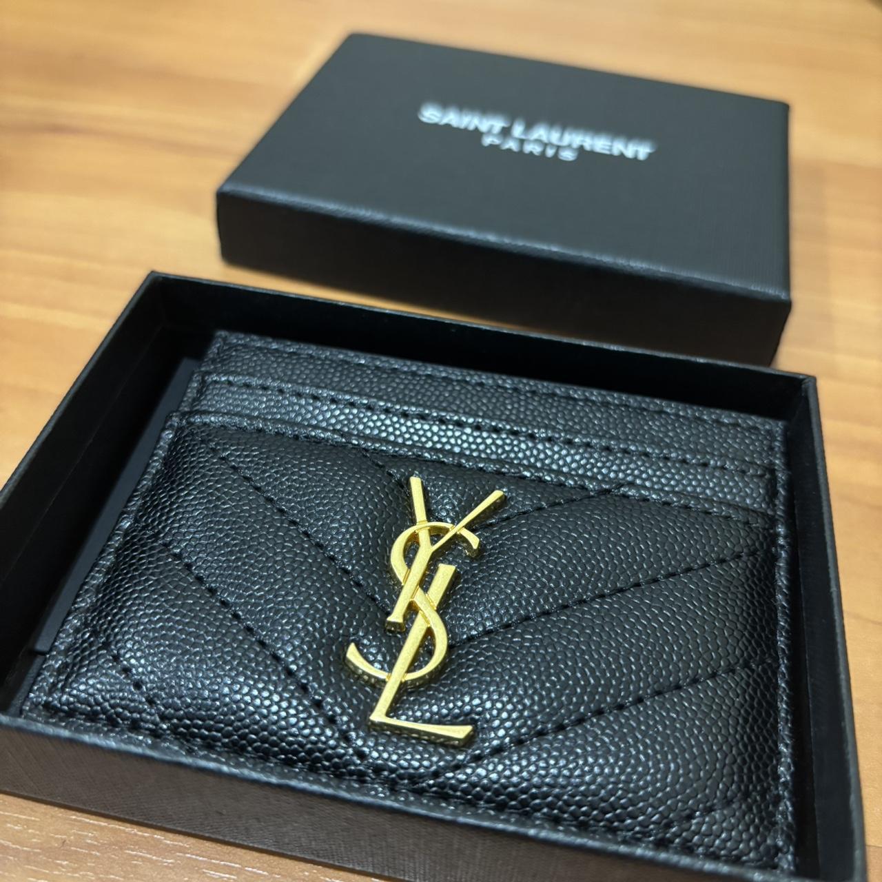 YSL Cardholder / Wallet - Black Caviar with Gold... - Depop